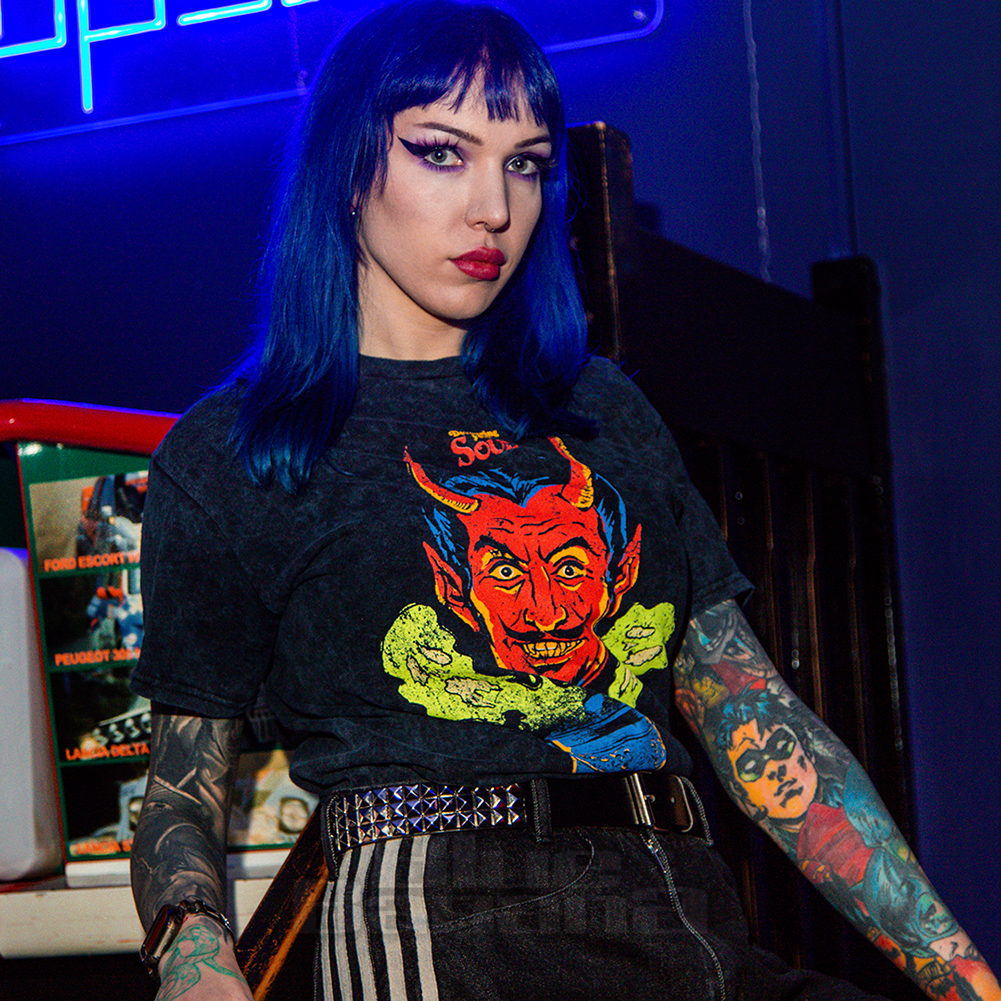 Blue Banana Devil Face T-Shirt (Acid Wash Black) | Blue Banana