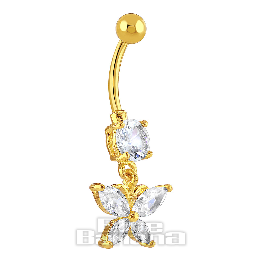 Surgical Steel 1.6 x 10mm Gold Butterfly Navel Bar | Piercing Jewellery