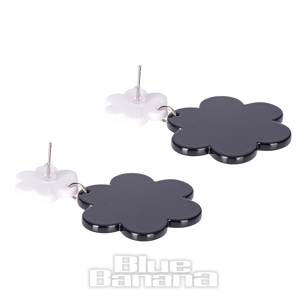 Blue Banana Flower Skulls Earrings (Black/White) | Blue Banana