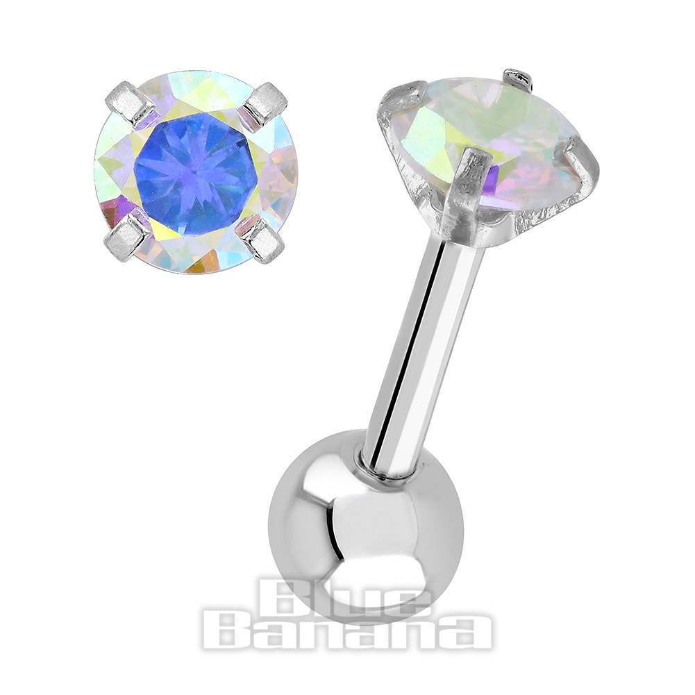 Aurora Borealis Gem Tragus Bar, Cartilage Piercing Jewellery