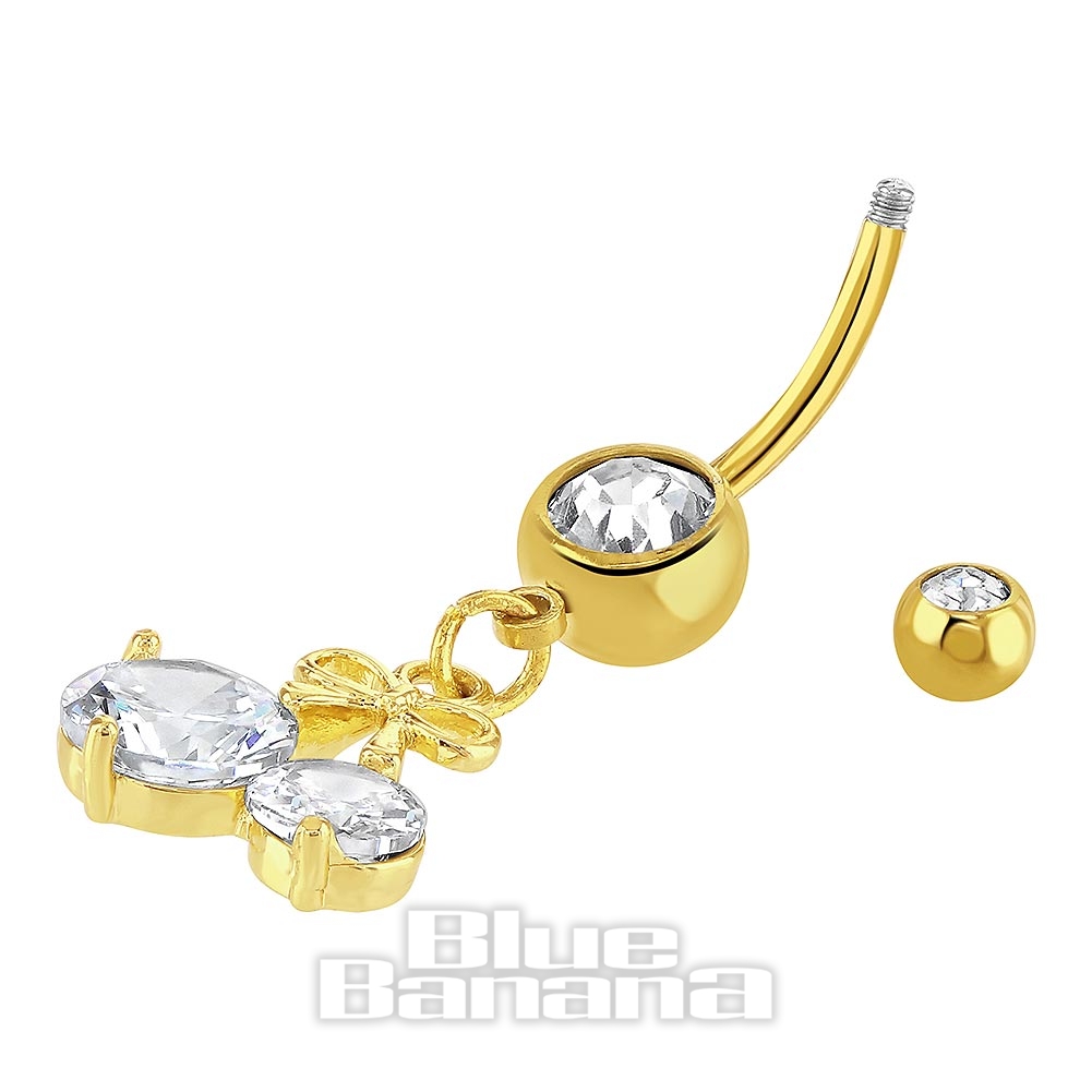 Blue Banana Surgical Steel Cherry Navel Bar (Gold) | Blue Banana