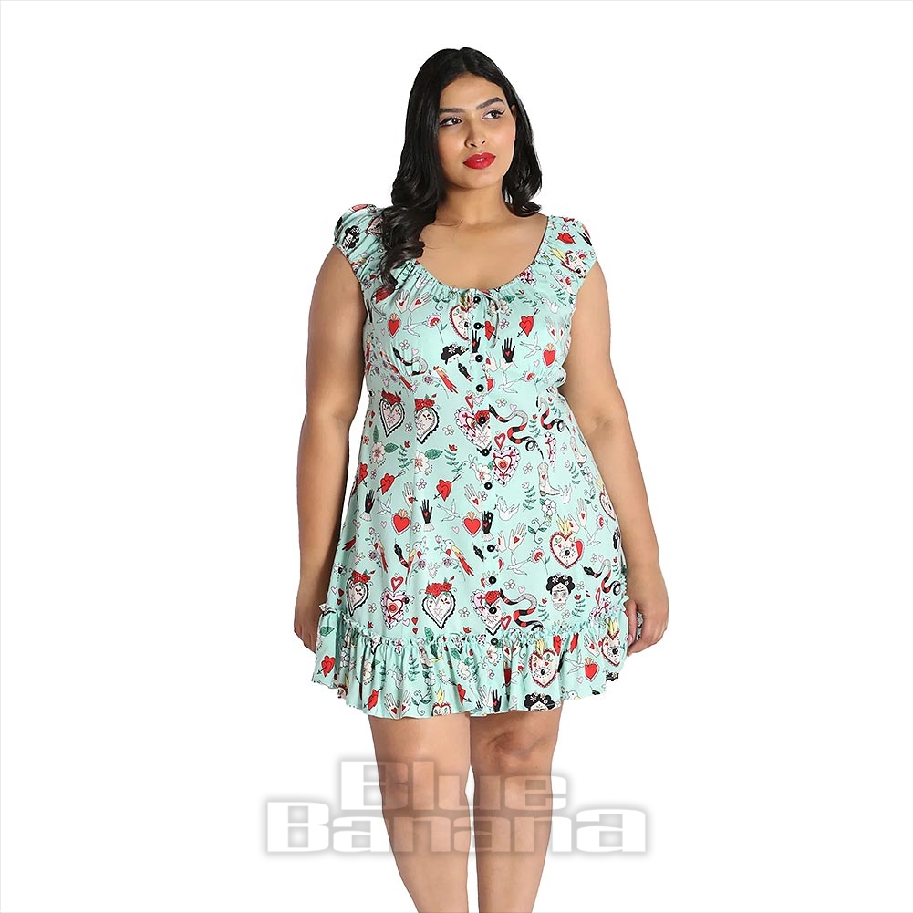 Hell Bunny Tijuana Mini Dress (Green) | Blue Banana