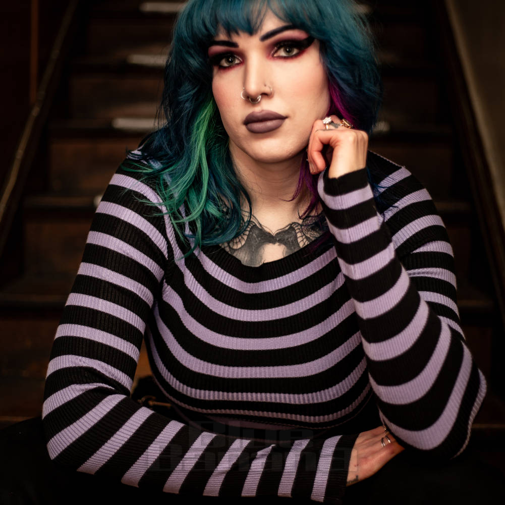 Banned Frances Lilac Black Striped Jumper | Stripey Top