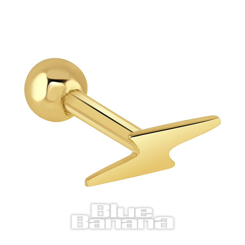 Lightning 9 ct Gold 1.2 x 6mm Tragus Stud | Piercing jewelry