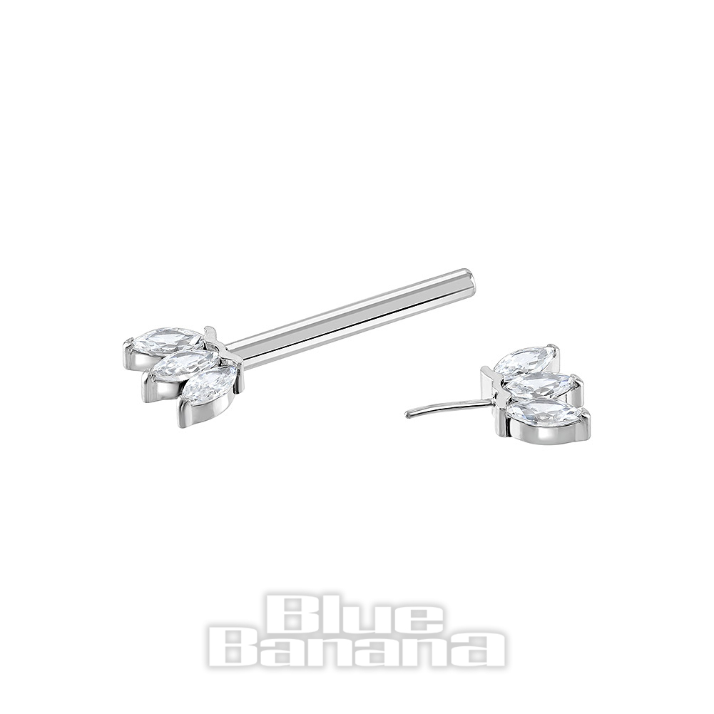 Blue Banana 1.6 X 14Mm Cubic Zirconia Flower Nipple Bar (Silver)| Body ...