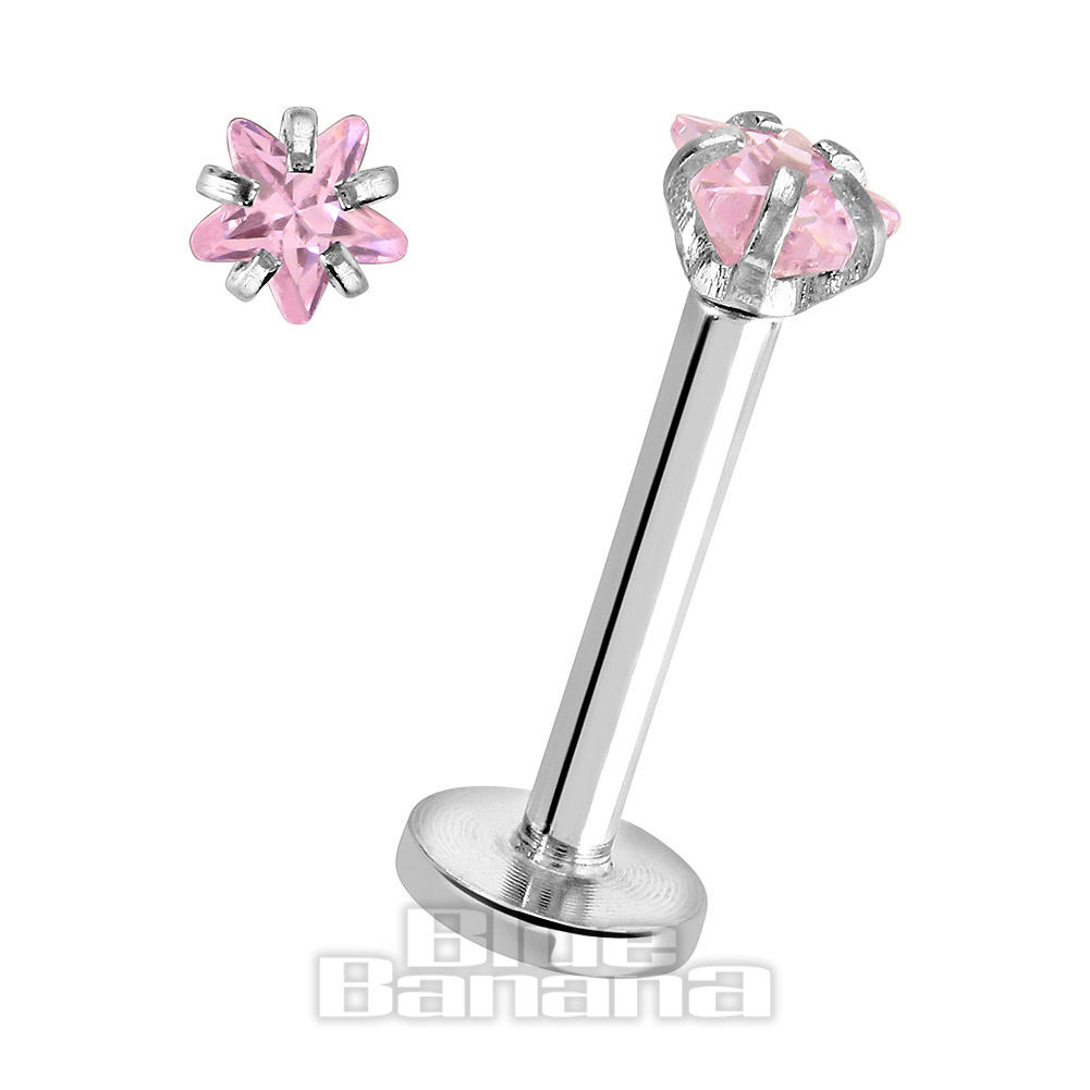 Rose Pink 3mm Star 1.2mm Labret Jewellery, Body Piercing UK