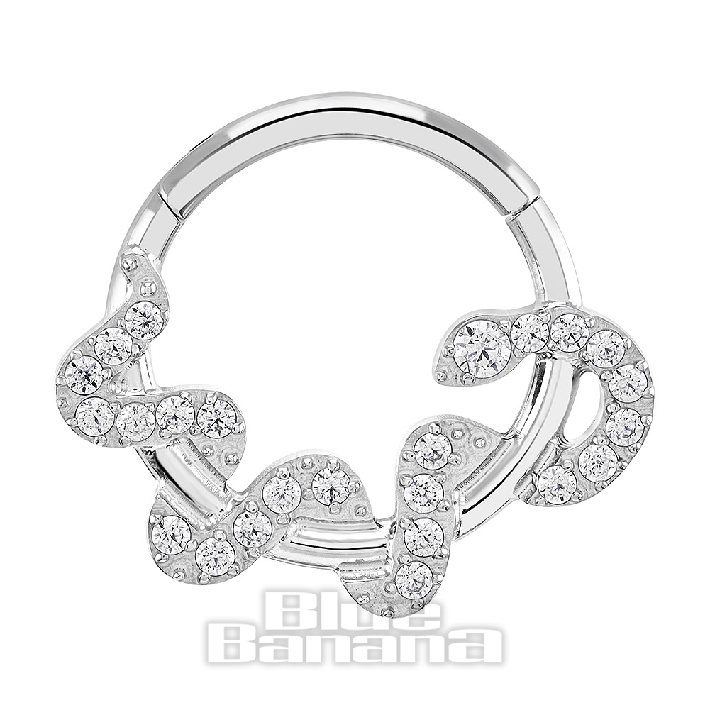 Blue Banana Polished Titanium 1.2 x 10mm Silver Snake Hinged Segment Ring | Piercing Hoop