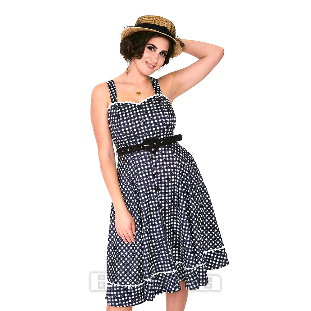 Voodoo Vixen Heart Gingham Flare Dress | Retro Midi Dresses