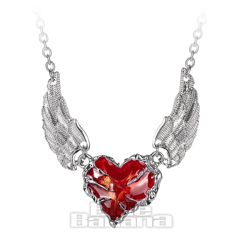 Blue Banana Winged Heart Chain Necklace (Red/Silver) | Gothic Jewellery