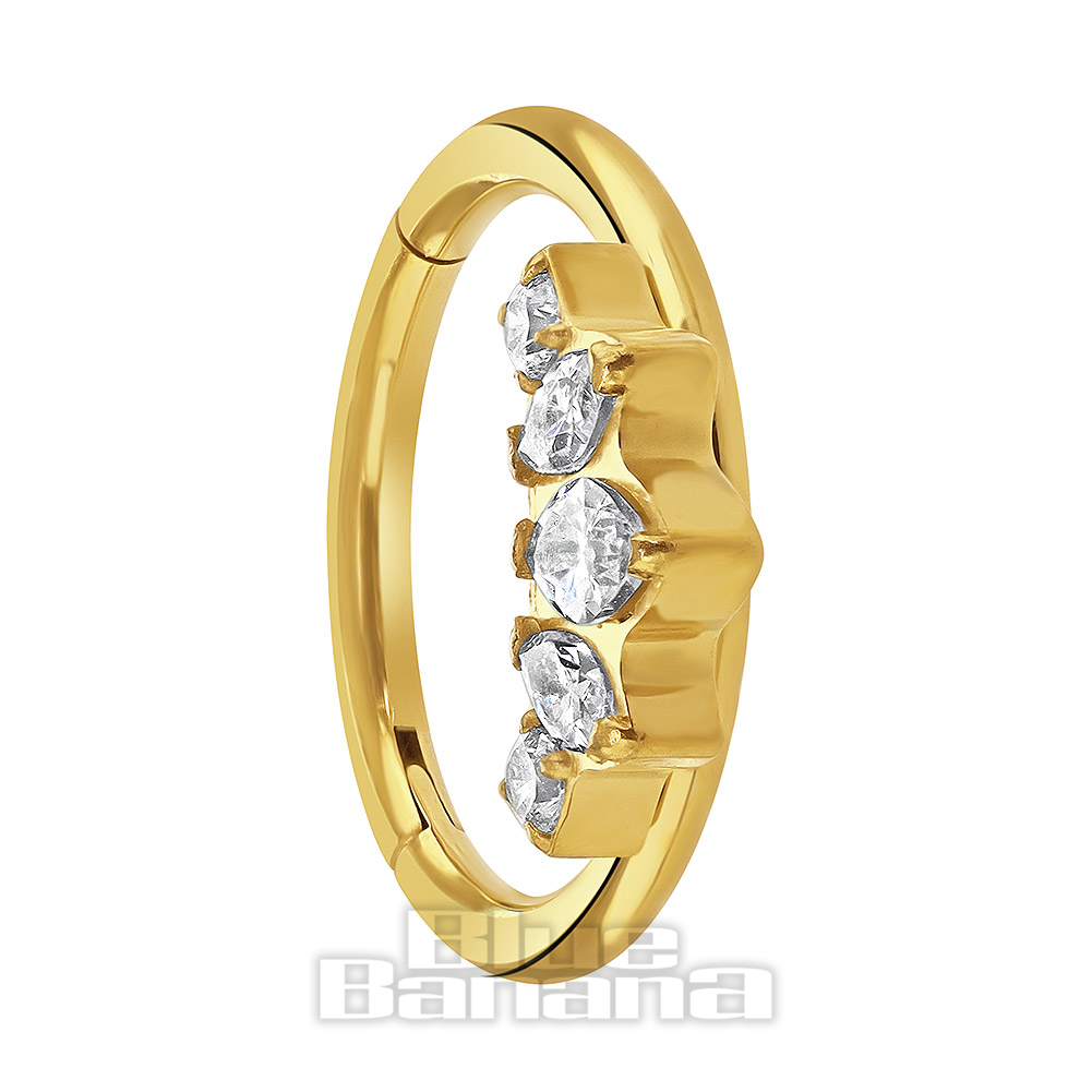Blue Banana Plasma Gold 1.2 x 10mm 3 Almond Stones Hinged Segment Ring ...