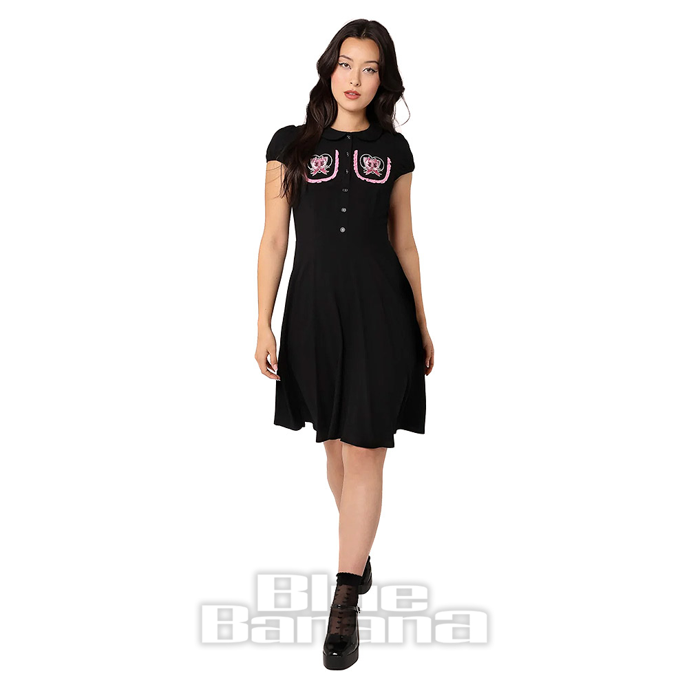Hell Bunny Not Into You Knee-Length Dress (Black/Pink) | Blue Banana