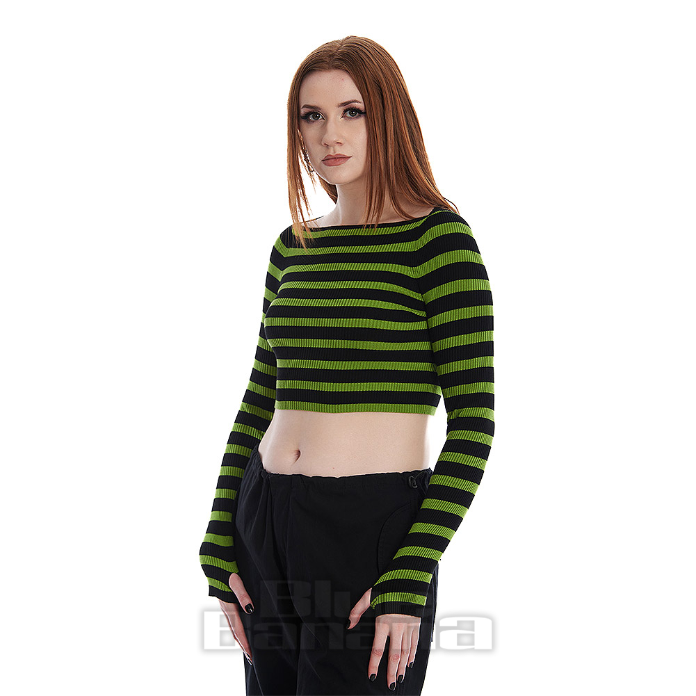 Banned Frances Green Black Striped Jumper | Stripey Top