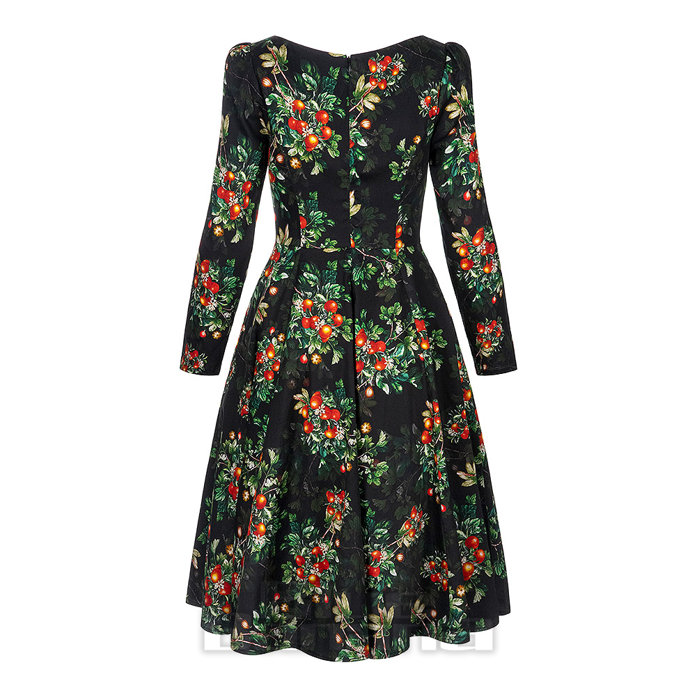 Bleeding Heart Floral Long Sleeve Black Dress | Vintage Dresses