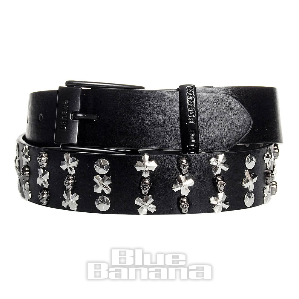 Blue Banana Skulls & Crossbones Studded Belt, Gothic Pirate