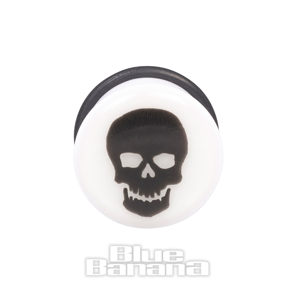 Blue Banana White Acrylic Glow Skull Ear Plug, Piercing Jewellery UK