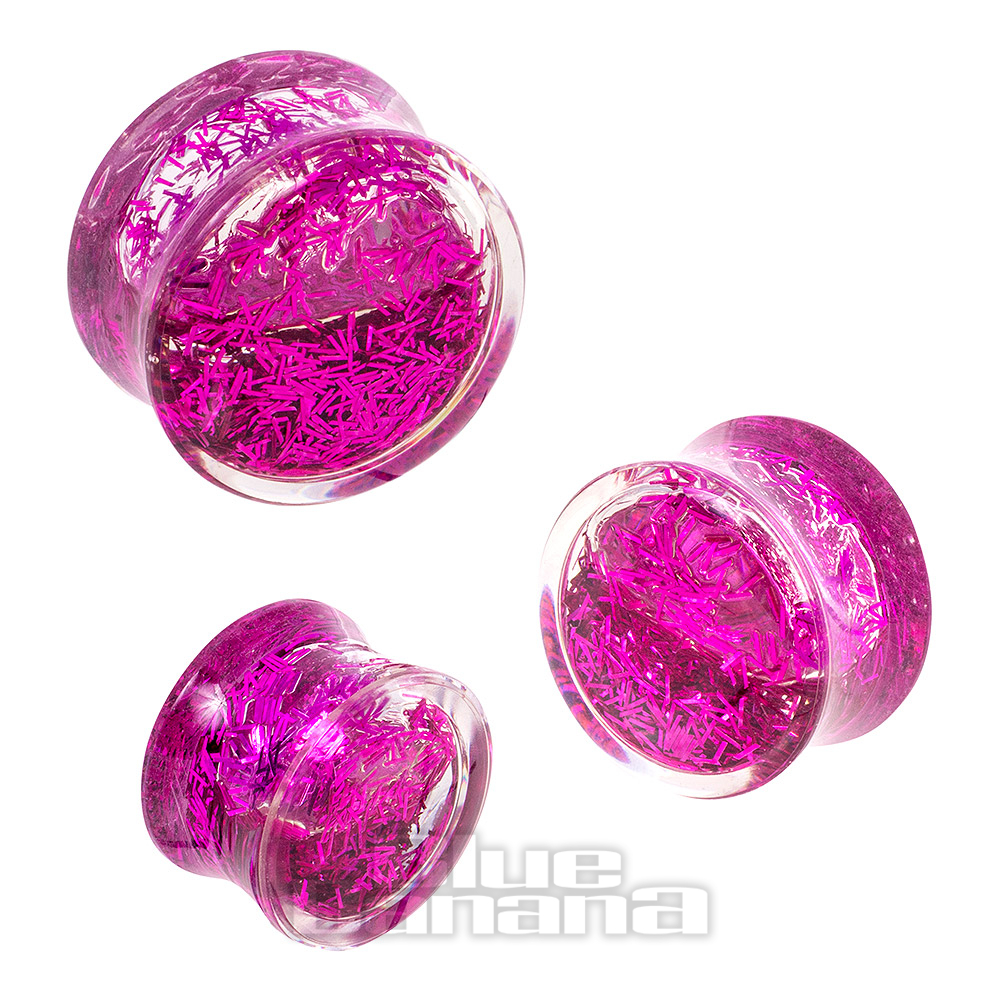 Blue Banana Acrylic Pink Glitter Ear Plug, Piercing Jewellery UK