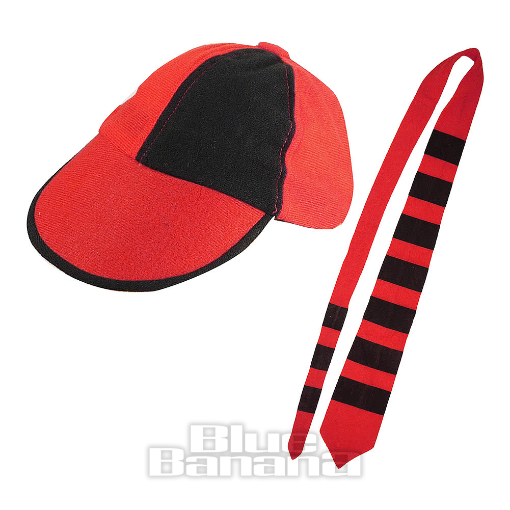 Blue Banana Red/Black Schoolboy Cap & Tie Set, Fancy Dress Accessory