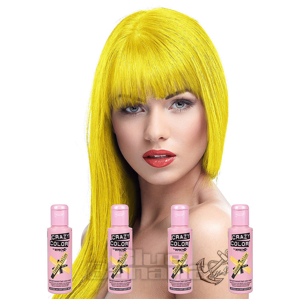 Crazy Color Semi-Permanent Canary Yellow Hair Dye 4 Pack 100ml