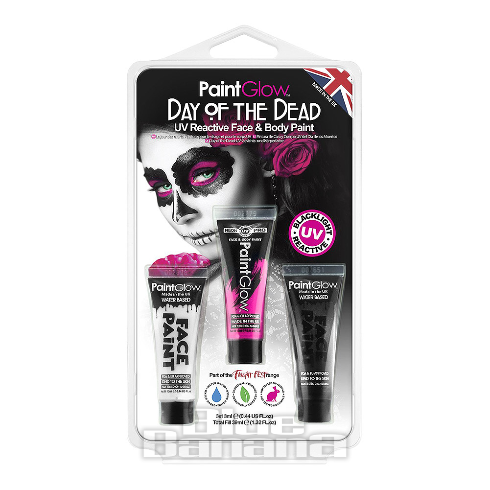 Paintglow Day Of The Dead UV Body Paint Kit, Fancy Dress Accessories