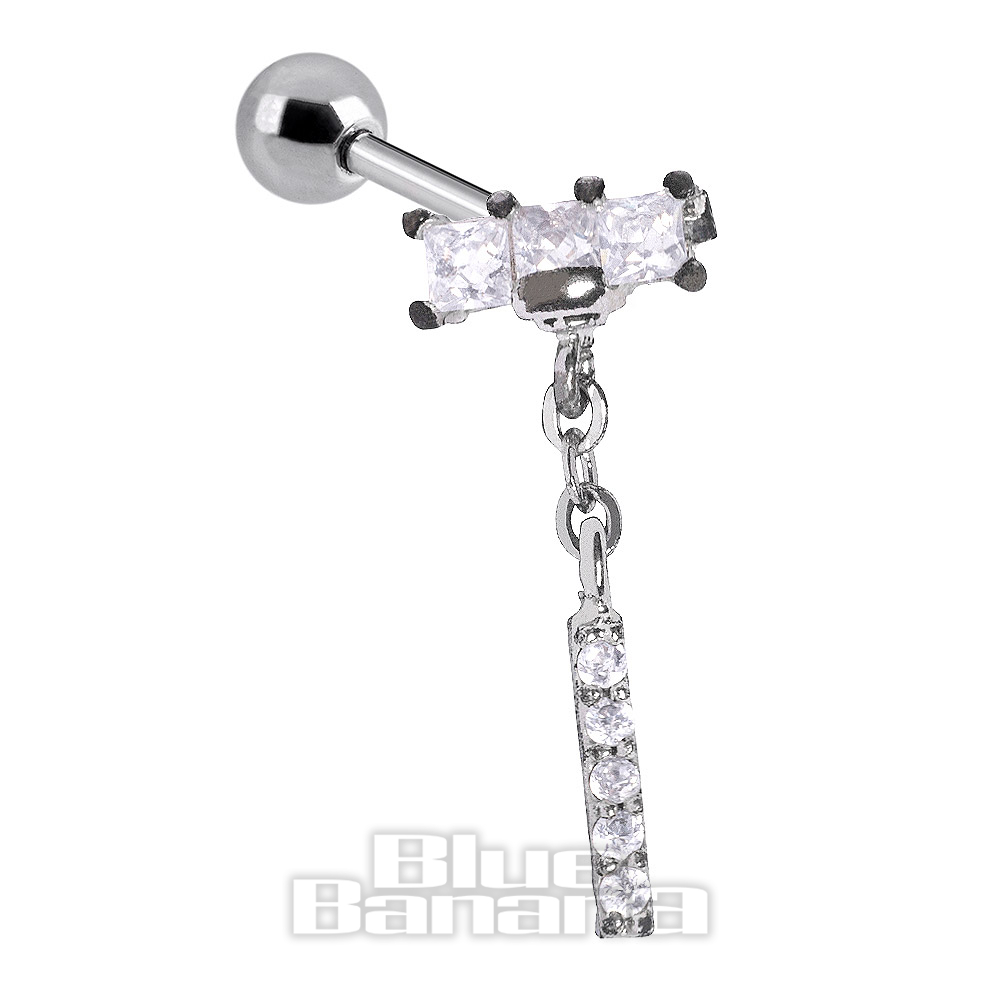 Blue Banana Bow Drop Silver Tragus Stud, Piercing Jewellery