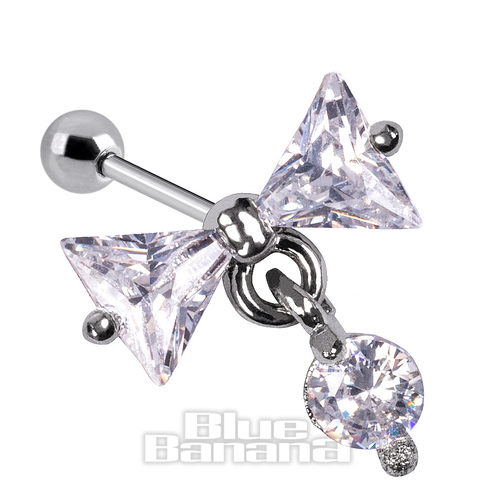 Surgical Steel 1.0mm Drop Bow Tragus Stud, Piercing Jewellery