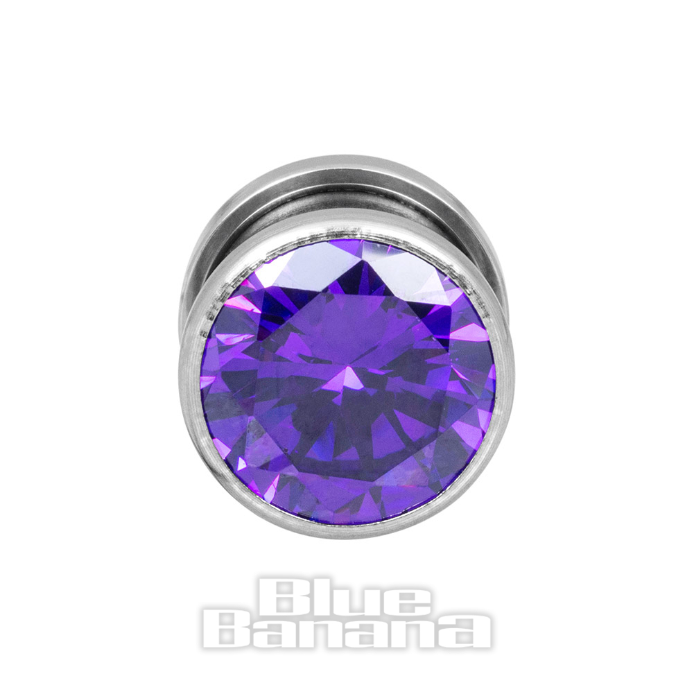Blue Banana Steel Amethyst Gem Plug, Body Jewellery