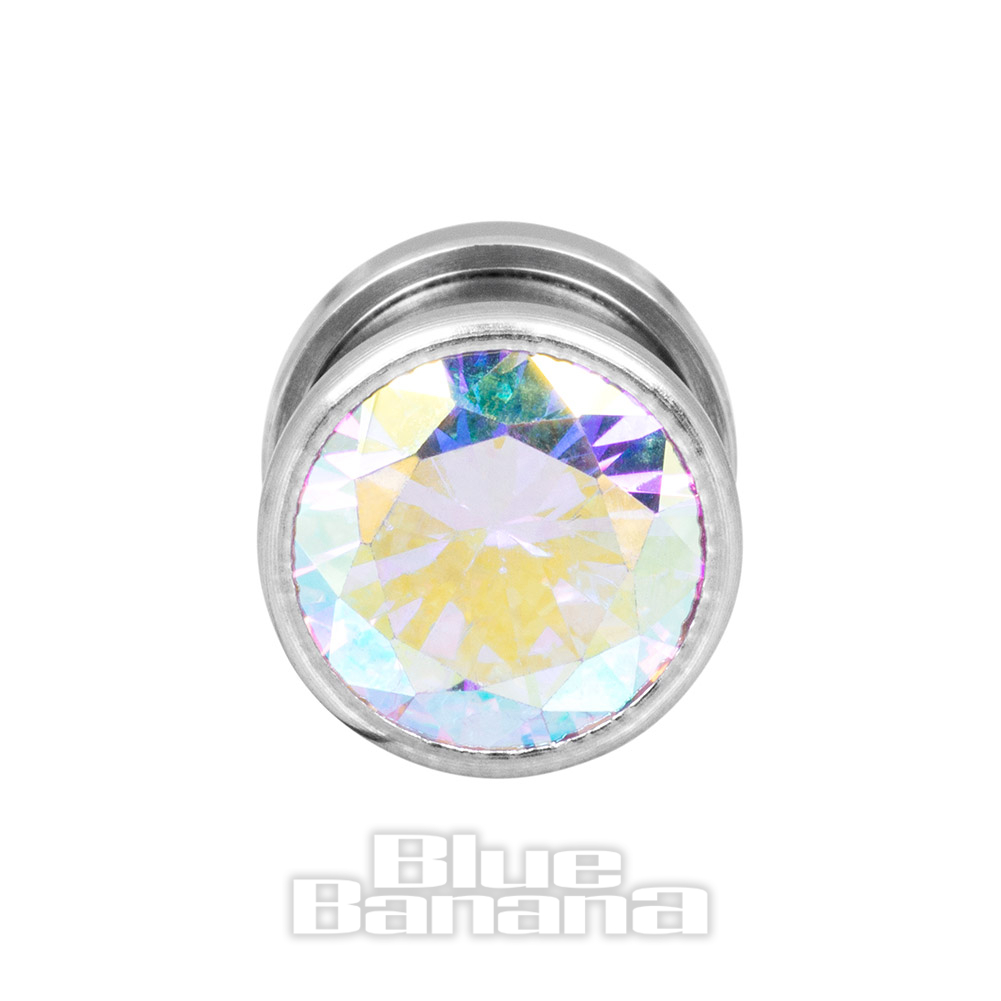 Blue Banana Steel Aurora Borealis Gem Plug, Flesh Tunnel