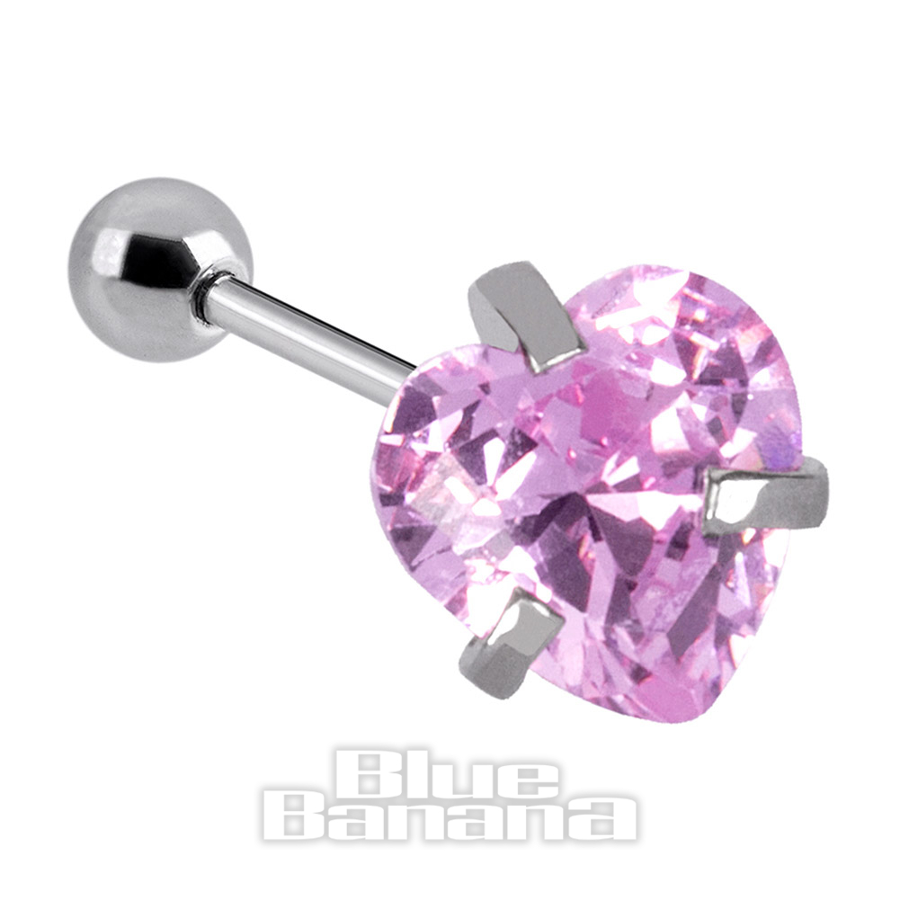 Surgical Steel Rose Pink Heart Gem Tragus Bar, Piercing Jewellery