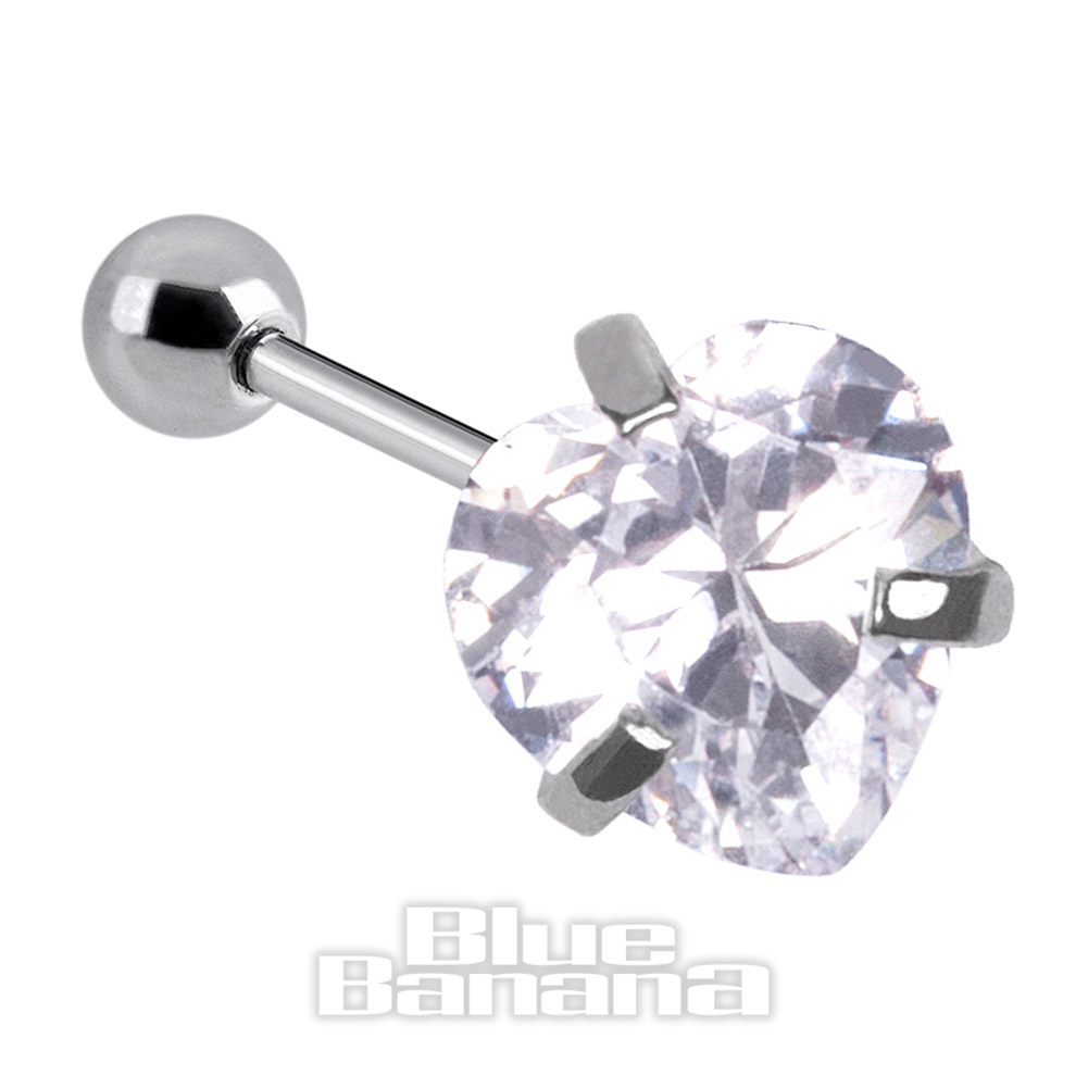 Surgical Steel Crystal Heart Gem Tragus Bar, Piercing Cartilage Jewellery