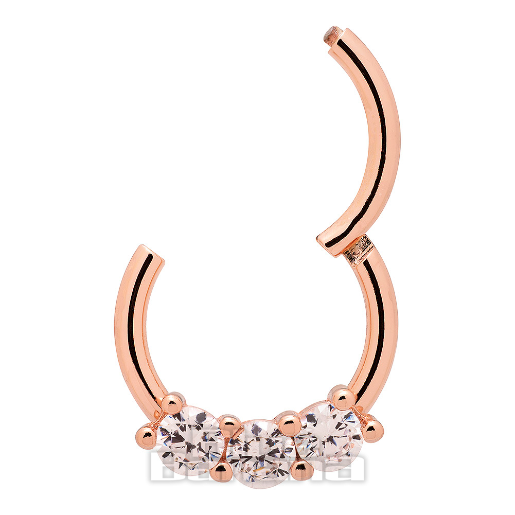 3 Large Crystals Rose Gold Segment Ring | Septum Clicker