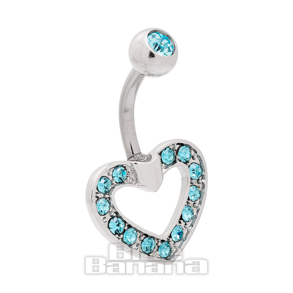 Heart Aqua Navel Bar | Belly Bar Piercing Jewellery