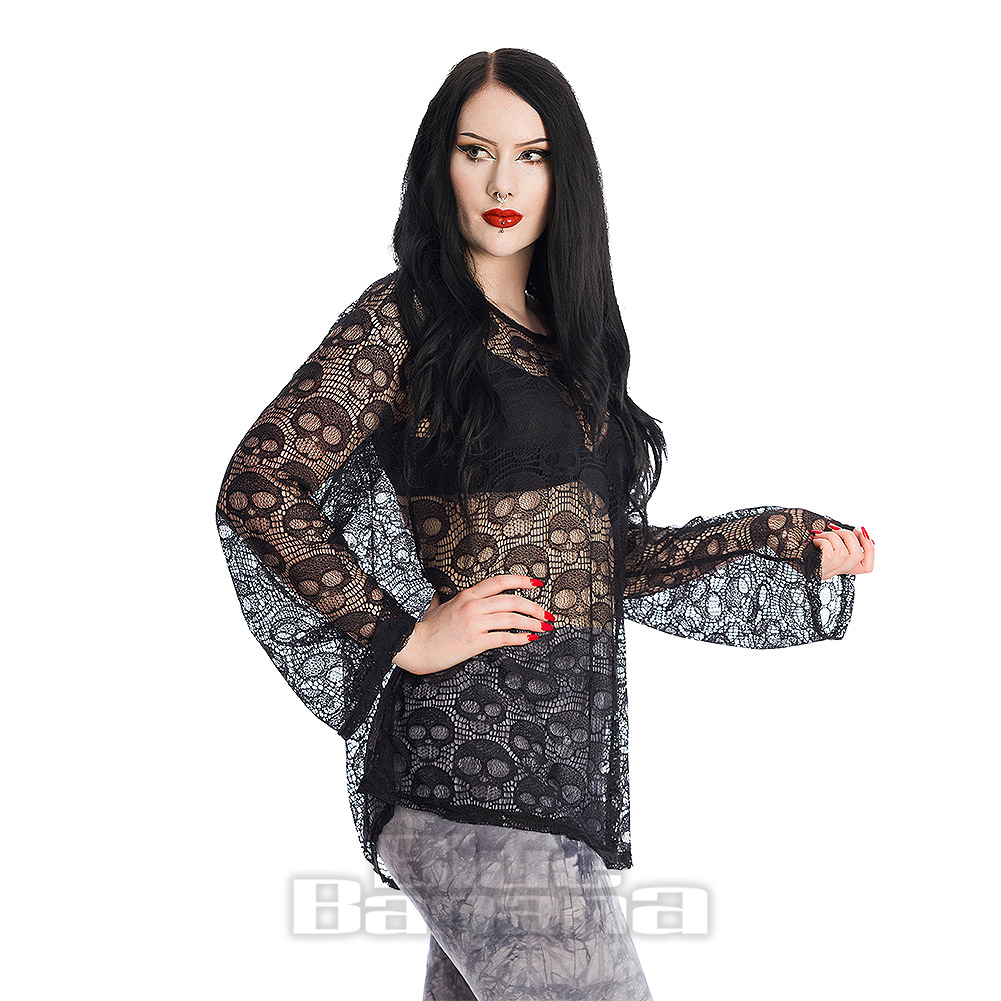 Banned Mesh Skull Long Sleeve Top, Gothic Clothing
