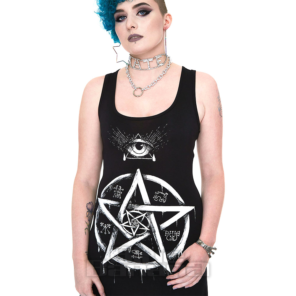 Jawbreaker Pentagram Sleeveless Dress | Gothic Witchy Vest Dress