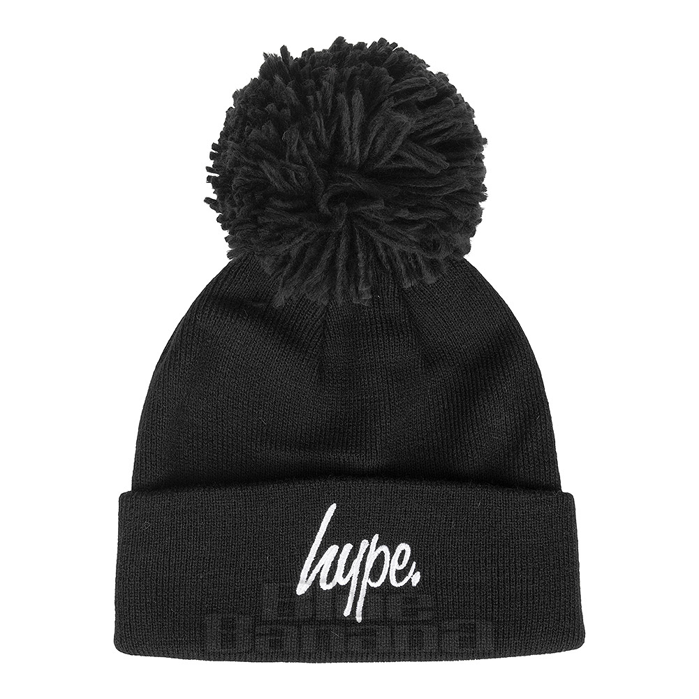 Hype Black Script Bobble Hat | Blue Banana UK