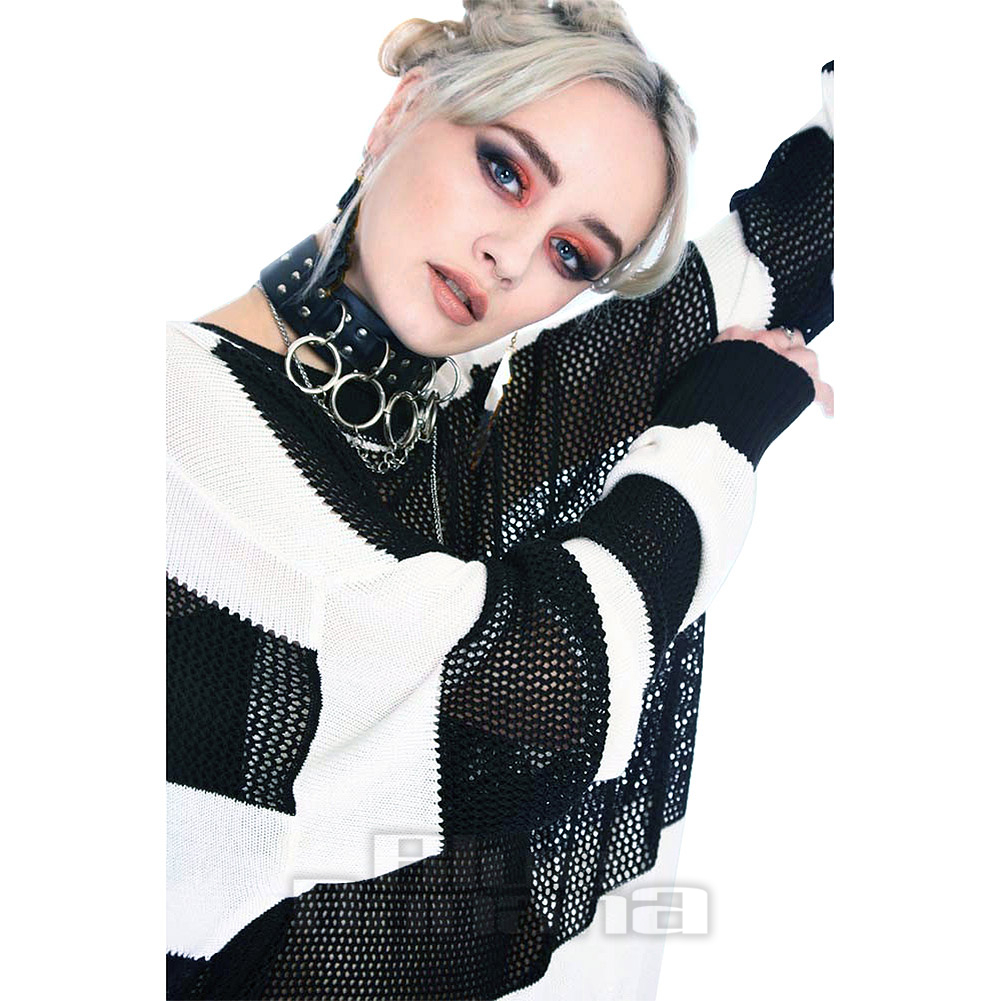 Jawbreaker Contrast White/Black Oversize Jumper | Grunge Alt Stripe Sweater