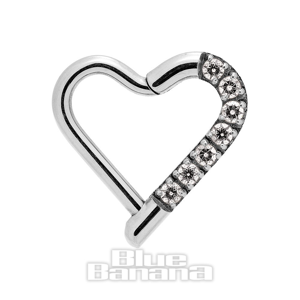 Crystal Heart Surgical Steel 1.2mm Hinged Segment Ring | Piercing Jewellery