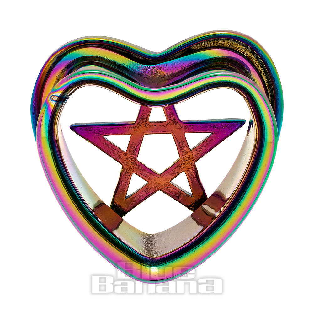 Heart Pentagram Surgical Steel Tunnel | Gothic Ear Piercing Plug