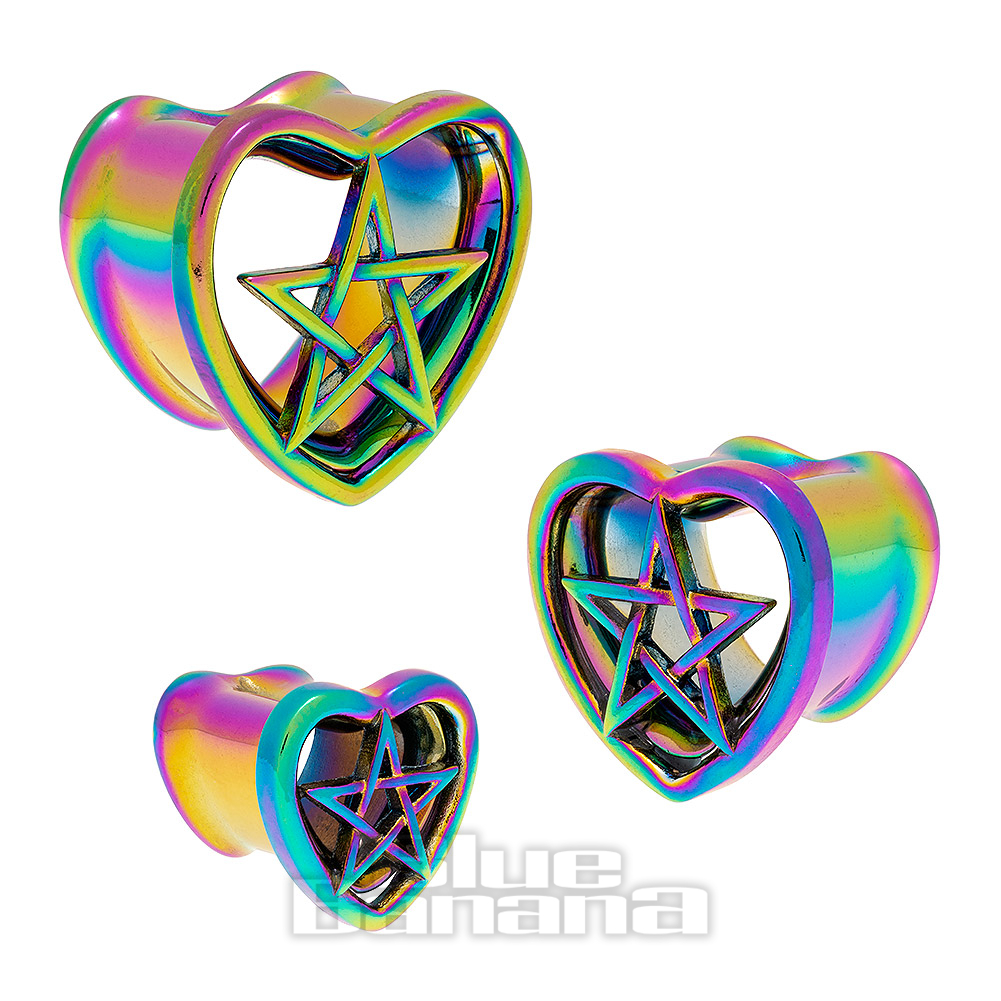 Heart Pentagram Surgical Steel Tunnel | Gothic Ear Piercing Plug