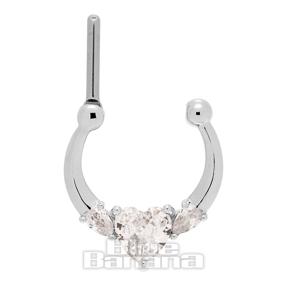 Crystal Heart Surgical Steel Hinged Segment Ring | Piercing Jewellery Hoop