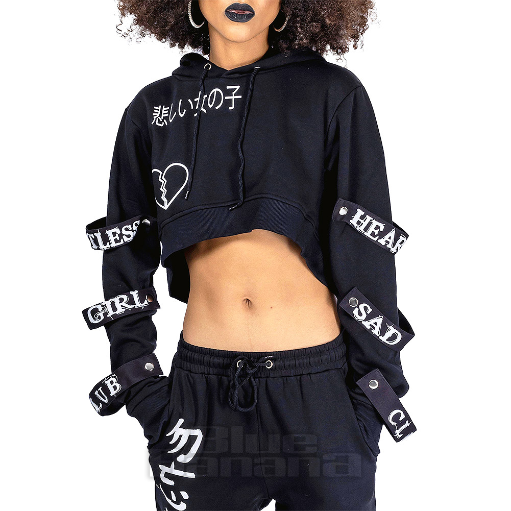 Heartless Black Sad Girl Club Cropped Hoodie | Blue Banana UK