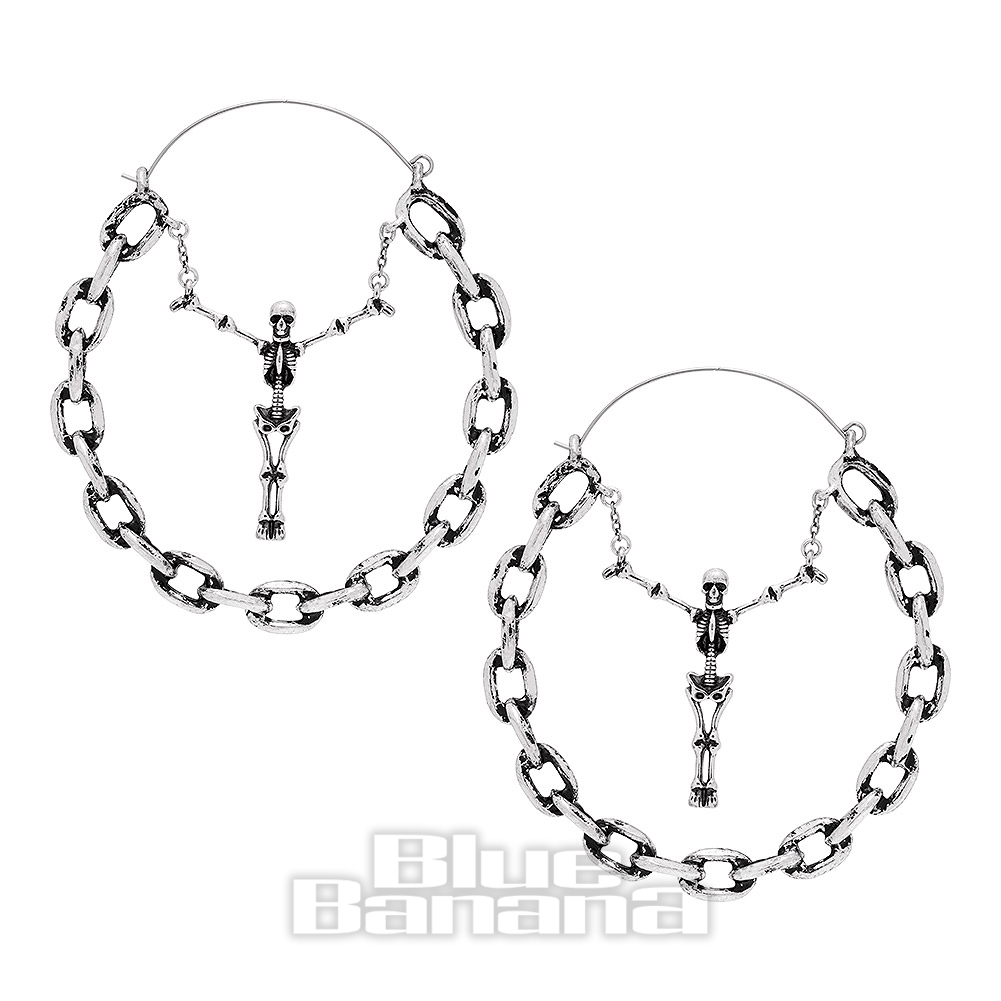 Blue Banana Silver Skull & Chain Plug Hoop Earrings | Blue Banana UK