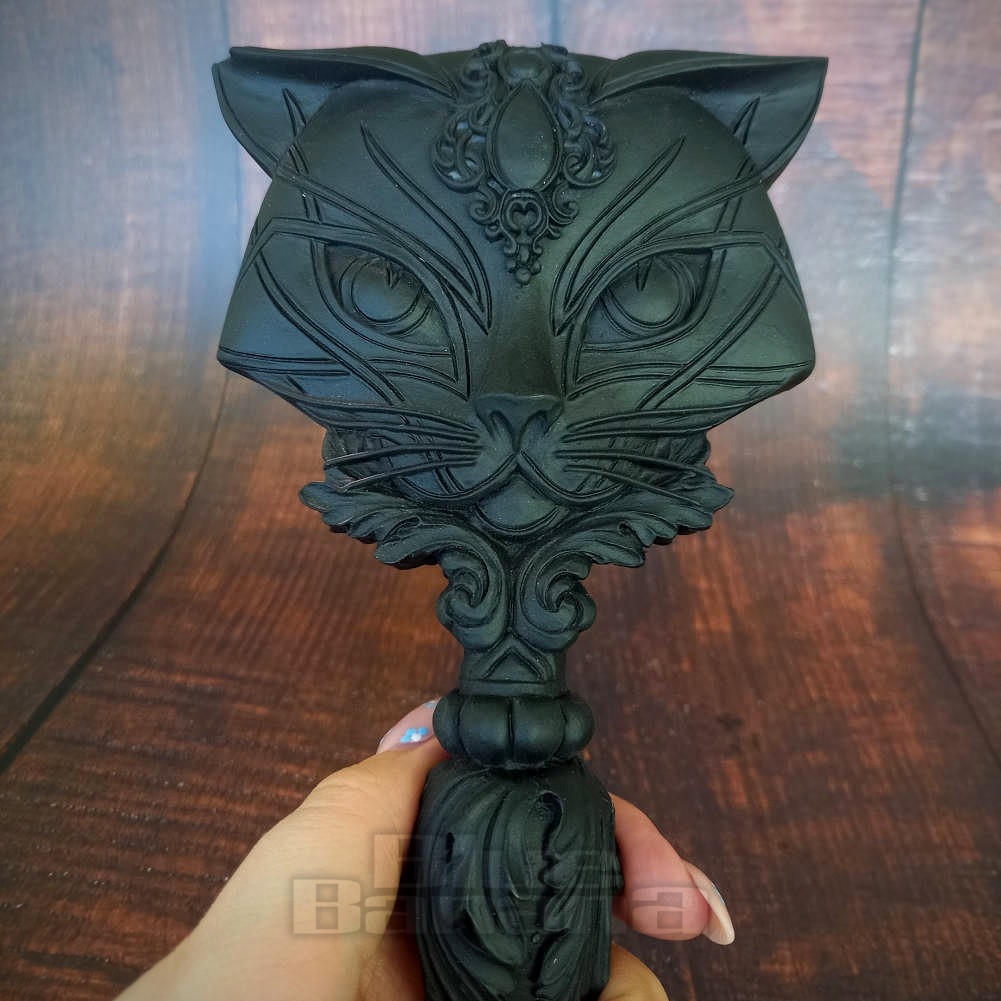 gothic cat hand mirror