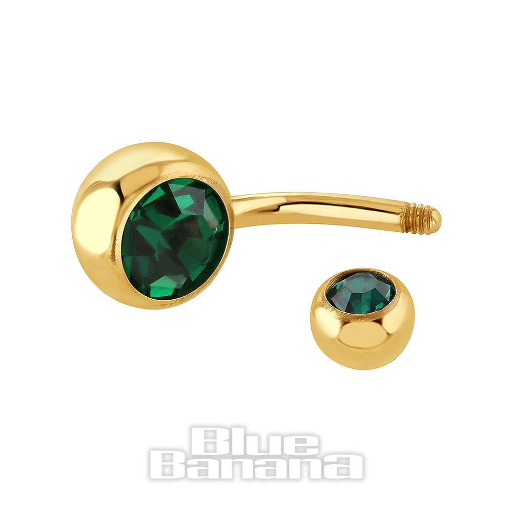 Plasma Gold Double Jewelled 1.6mm Navel Bar, Gem Belly Bar
