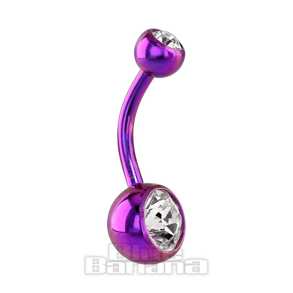 Blue Banana Coloured Titanium 1.6mm Purple Double Jewelled Navel Bar ...