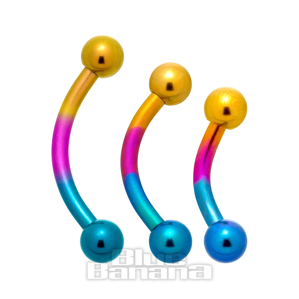 Blue Banana Rainbow Polished Titanium 1.2mm Barbell, Piercing Jewellery
