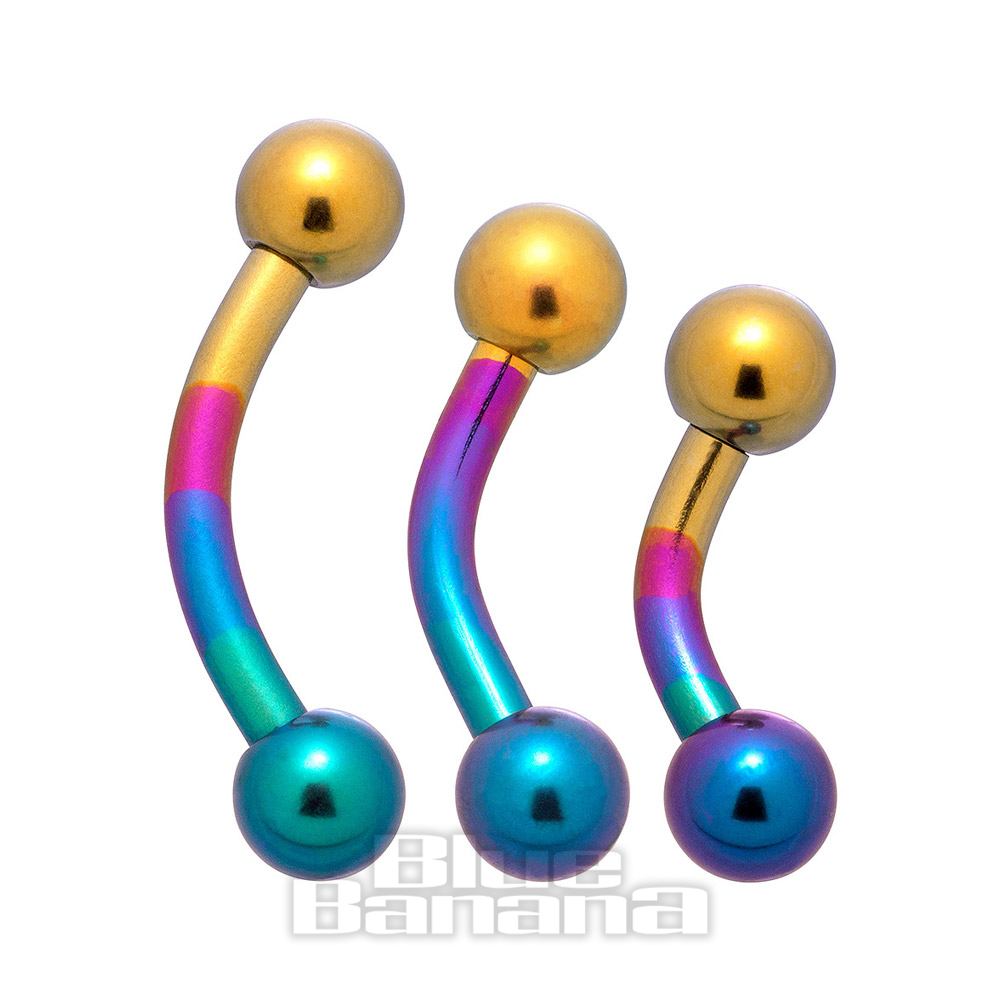 Blue Banana Rainbow Coloured Titanium 1.6mm Curved Barbell