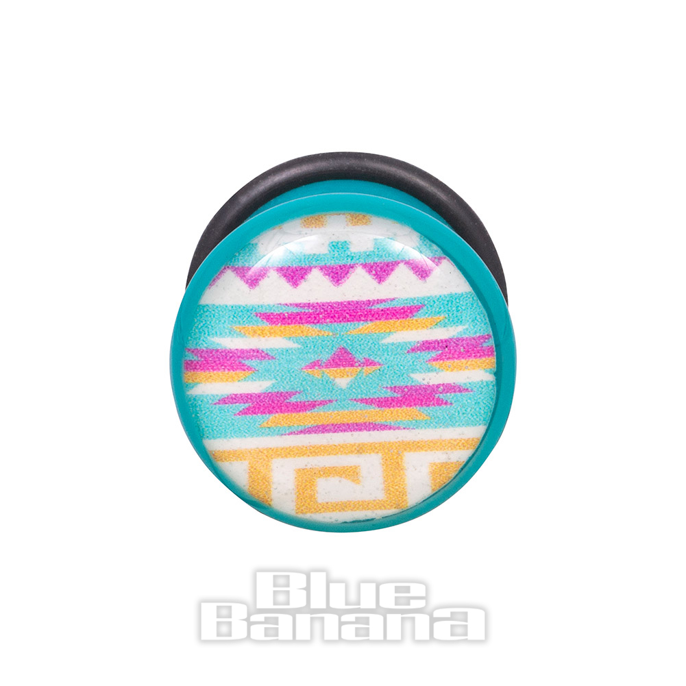 Blue Banana Acrylic Aztec Turquoise Ear Plug, Piercing Jewellery UK