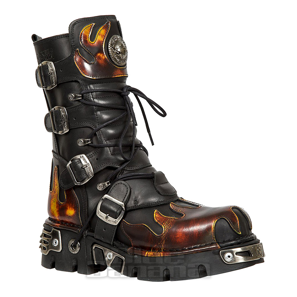 New Rock M.591-S1 Reactor Orange Flame Boots, Gothic Footwear