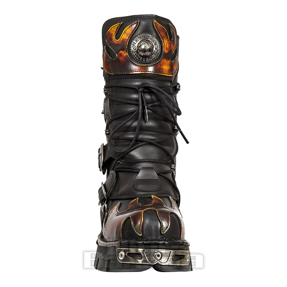 New Rock M.591-S1 Reactor Orange Flame Boots, Gothic Footwear