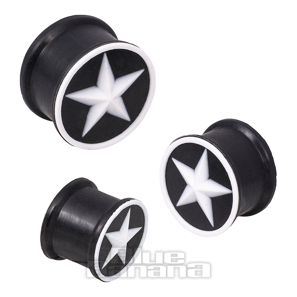 Blue Banana Silicone Black and White Star Plug 6 to 20mm, Piercing ...